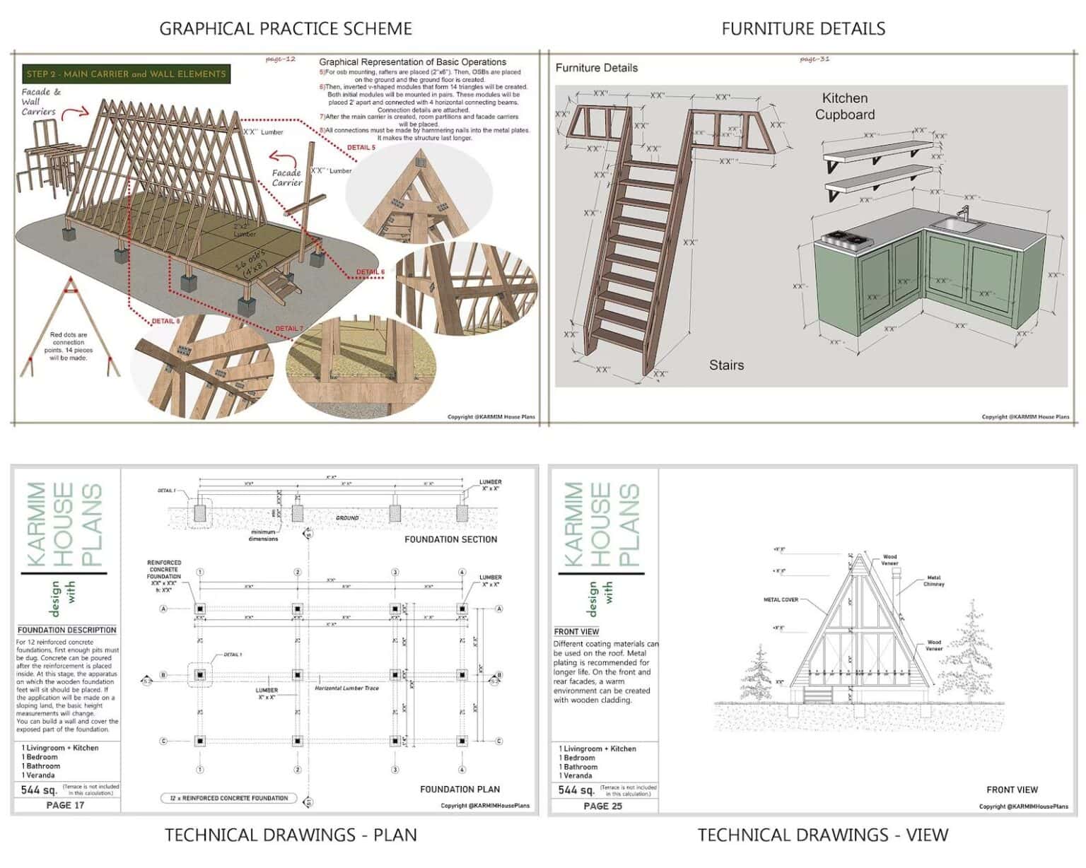 384 sq. ft. A-Frame Plans w/ Loft Bedroom