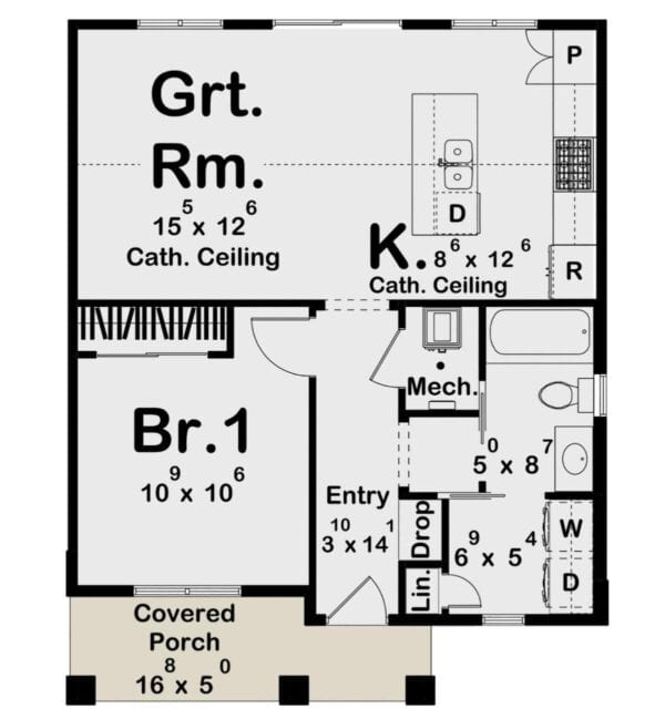 651 sq. ft. Cottage Plan: One Bedroom