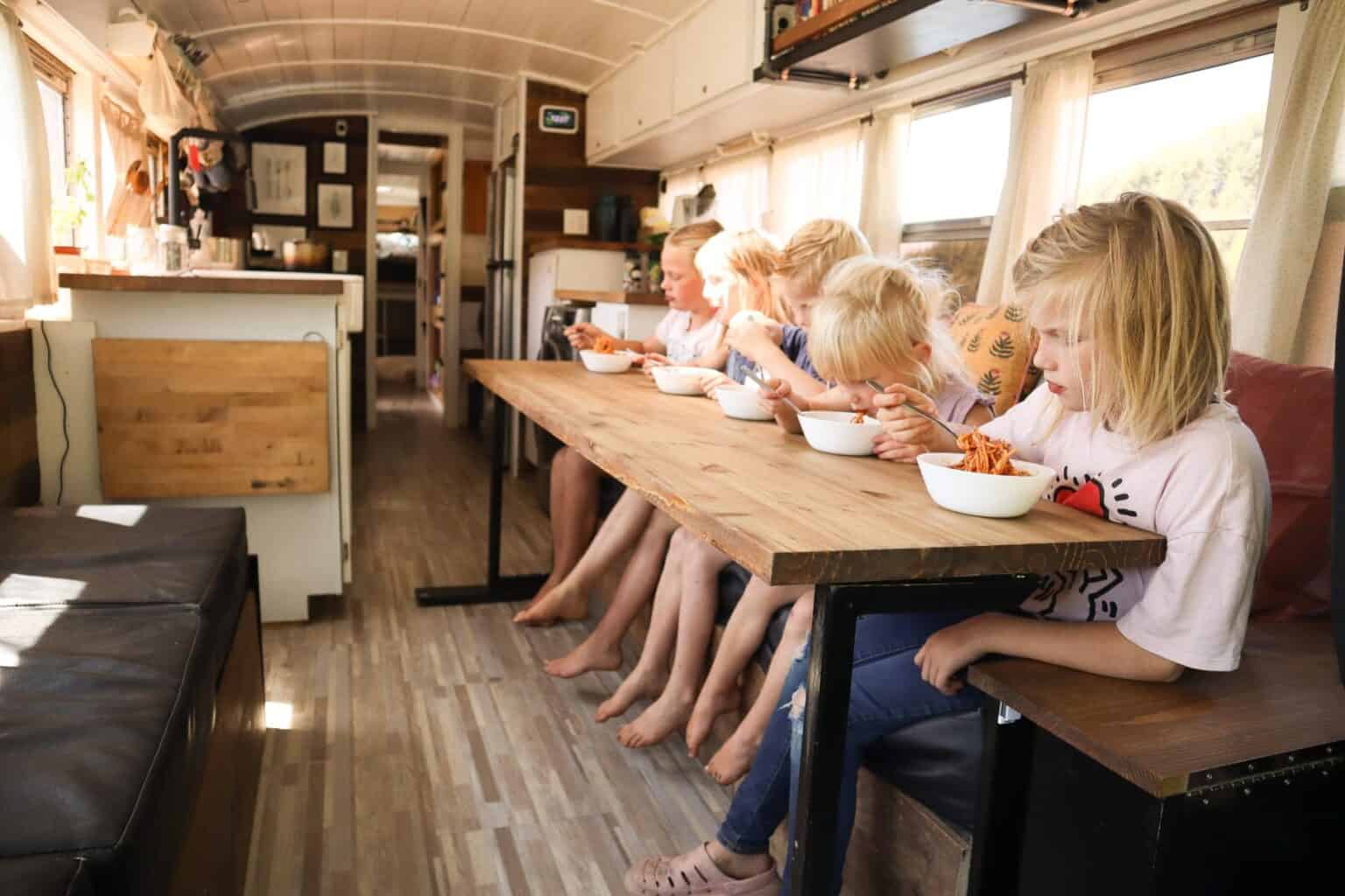 Family of 7’s Two-Story School Bus Home
