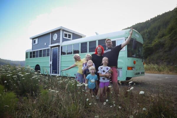 Family of 7’s Two-Story School Bus Home