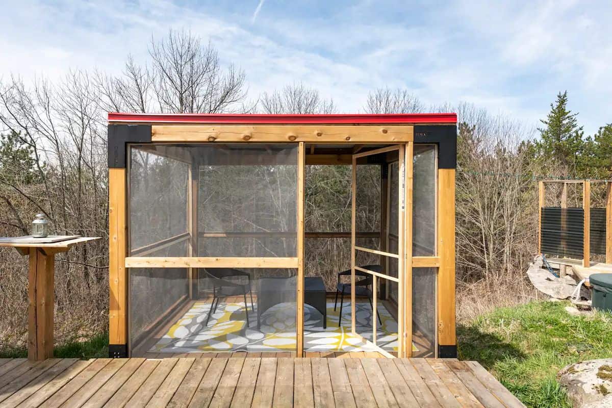 Tiny Red Cube Cabin in Castleton, Ontario