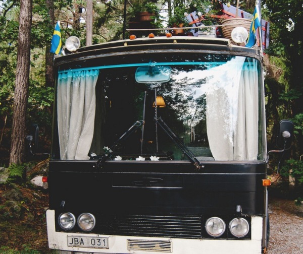 Bus Converted into Cabin with Rooftop Deck