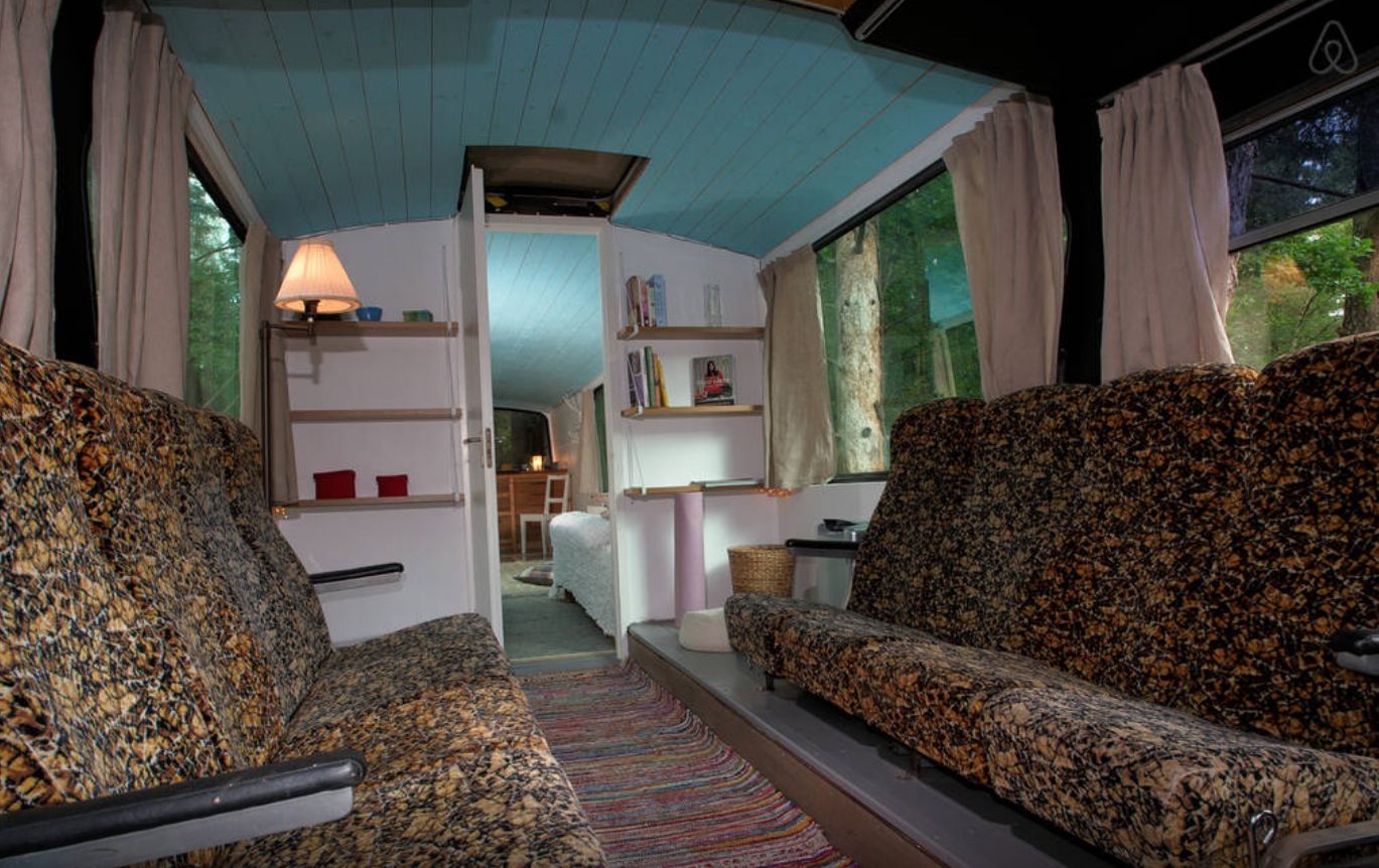 Bus Converted into Cabin with Rooftop Deck