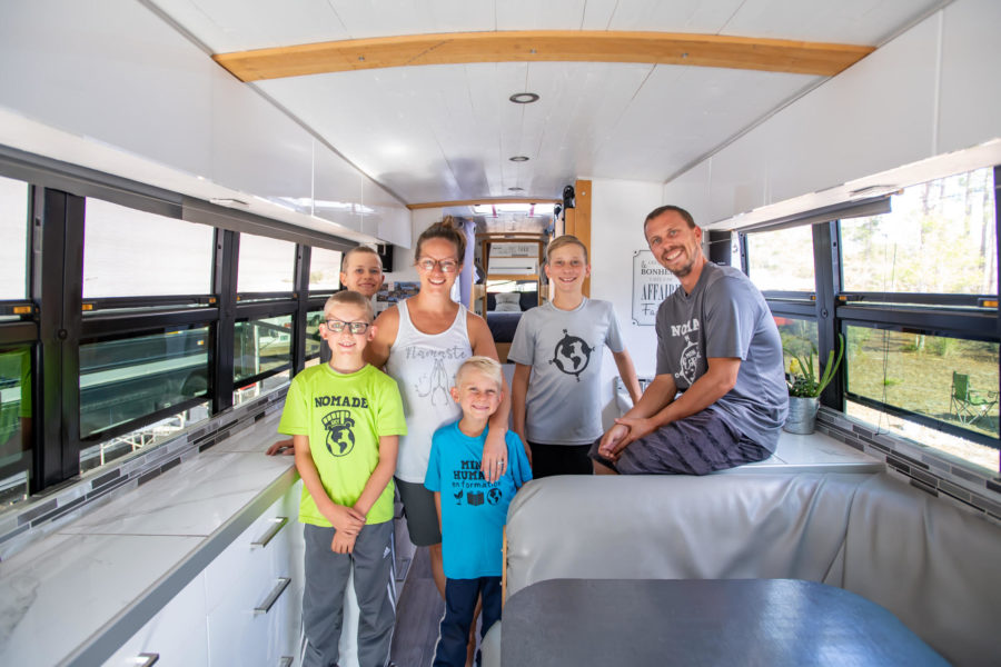 Family with Four Boys Living in a 40-ft. School Bus Conversion