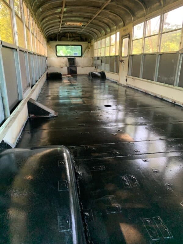 Traveling in their Vintage Bus Conversion