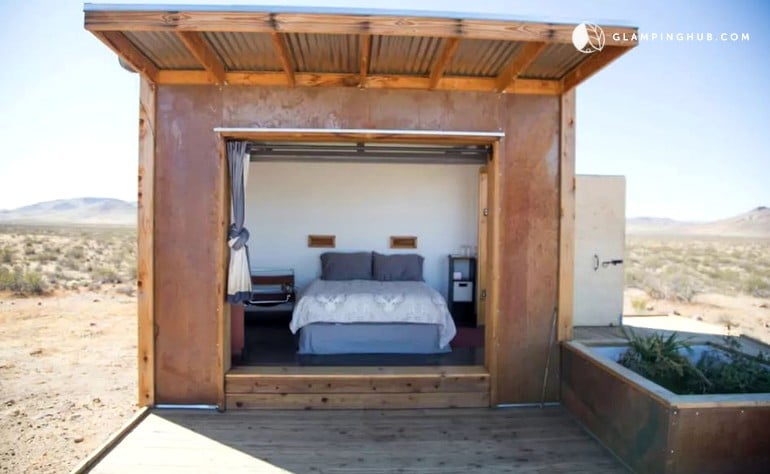 Group of Three Tiny Cabins in the Mojave Desert
