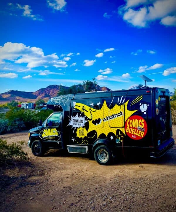 His Comic Book Theme Shuttle Bus Tiny Home