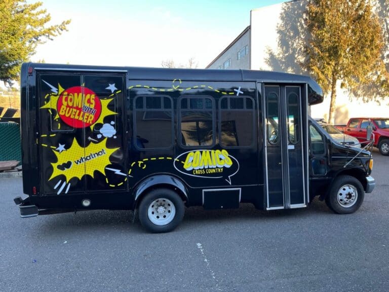 His Comic Book Theme Shuttle Bus Tiny Home