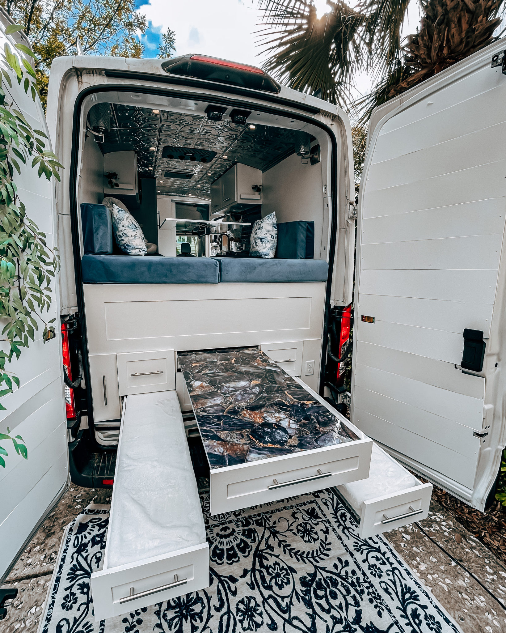 Lauren & Her Dad Built Out this Stunning Blue & White Van