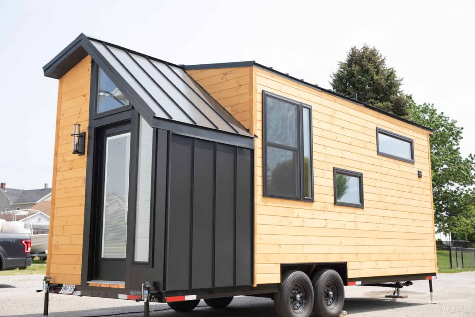 Contemporary Black-and-Pine Tiny House on Wheels