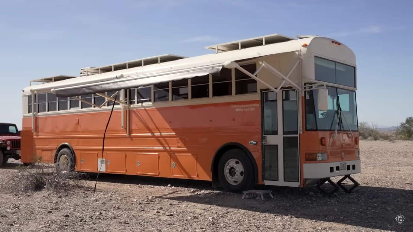 This Skoolie Has 2 Offices & An Incredible Pantry