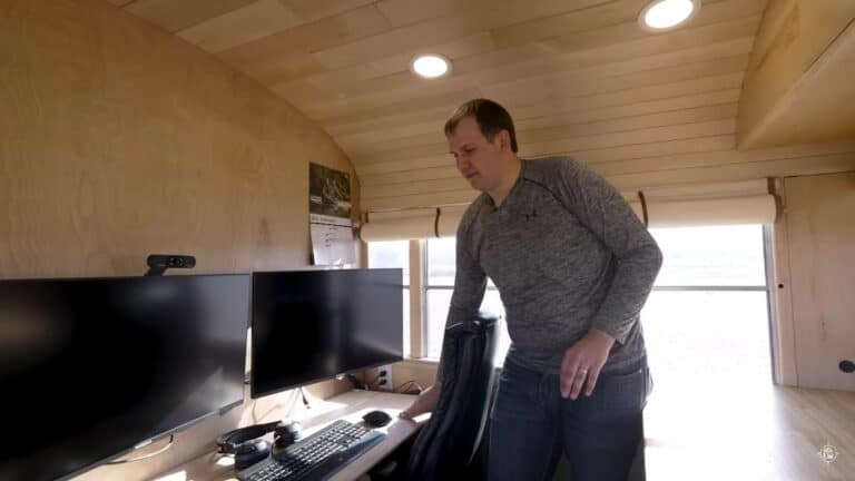 This Skoolie Has 2 Offices & An Incredible Pantry