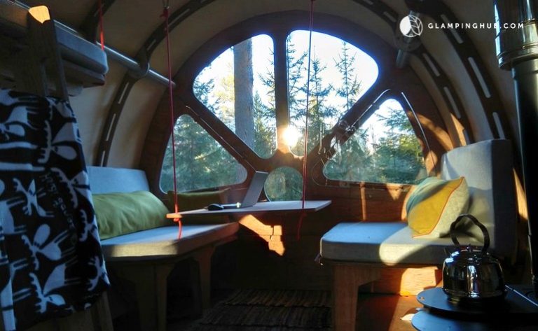 Tiny Modern Pod Cabin with Wood-Burning Stove in Falun, Sweden