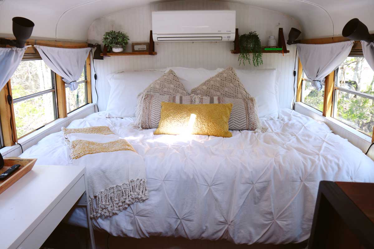School Bus Turned Tiny Cabin in Cedar Creek (Texas)
