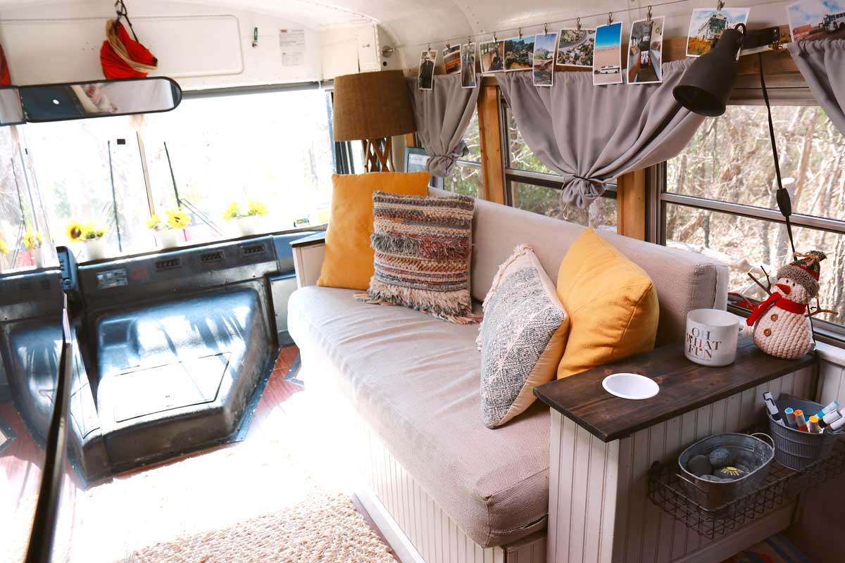 School Bus Turned Tiny Cabin in Cedar Creek (Texas)