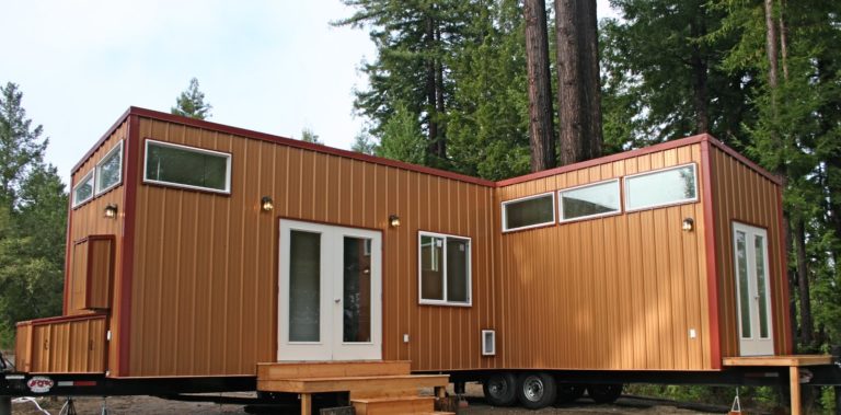Two Tiny Houses on Wheels Joined Together