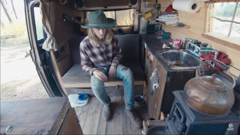 He's Been Living in His Rustic Cabin Van Conversion for 4 Years