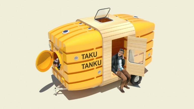 Water Tank Tiny House You Can Tow with a Bicycle