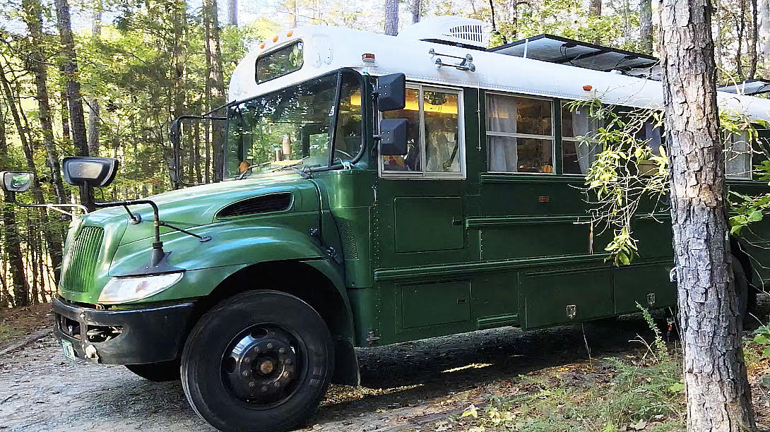 Family of 4, Homeschooling in a School Bus