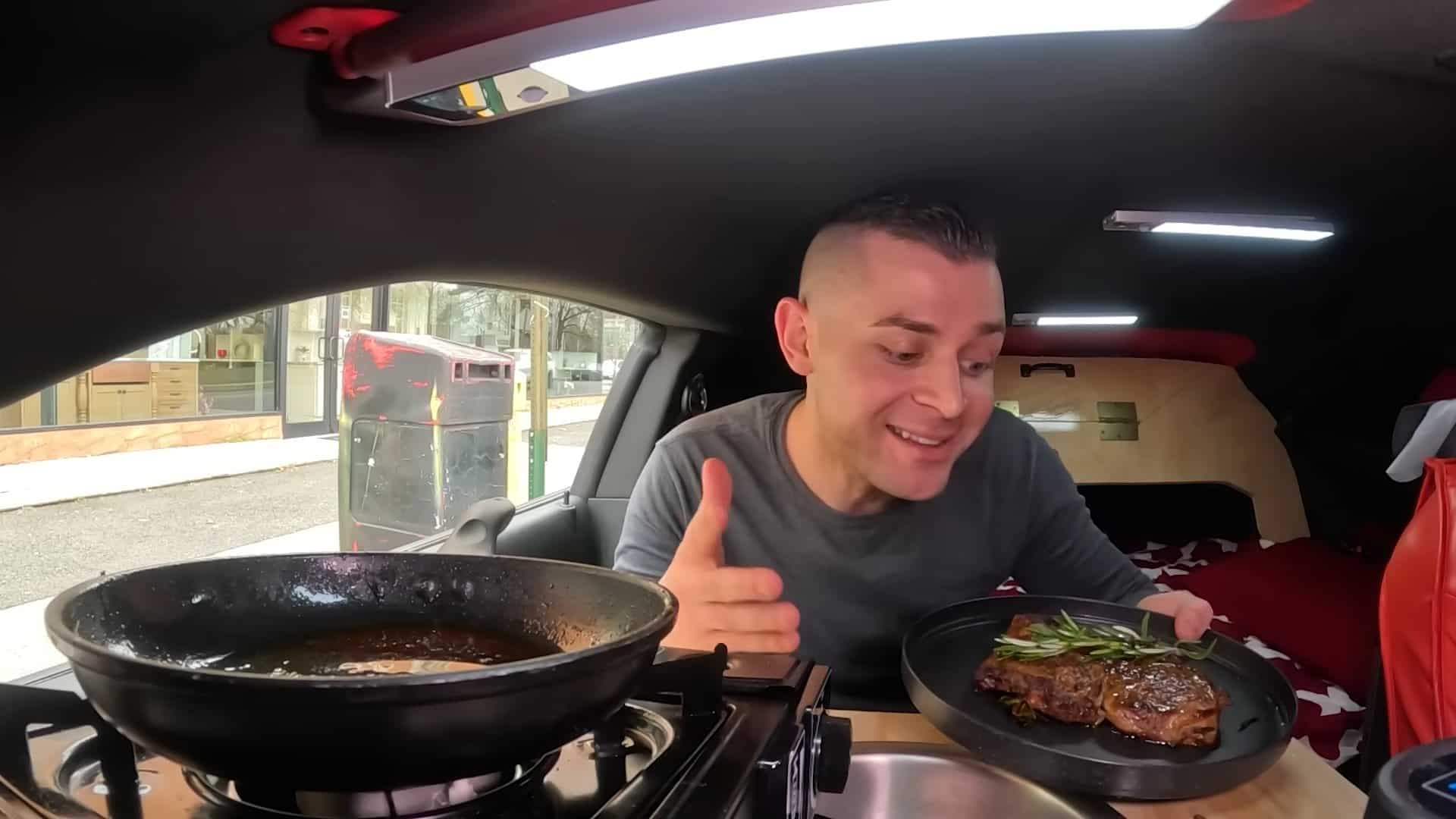 Life in his Self-Converted Chevy Camaro Camper